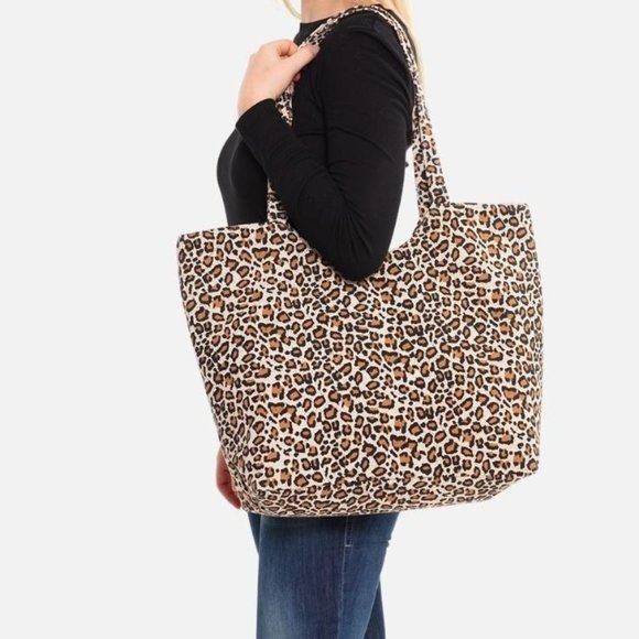 Styline | Bags | Nwt Leopard Print Canvas Tote Bag Time For The Beach ...